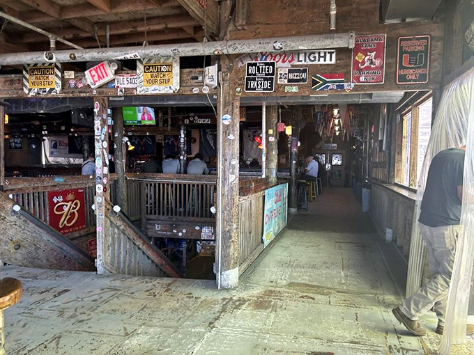 Step inside and you're greeted by decades of memories etched into every surface&mdash;warning signs and international flags creating a passport to coastal revelry.