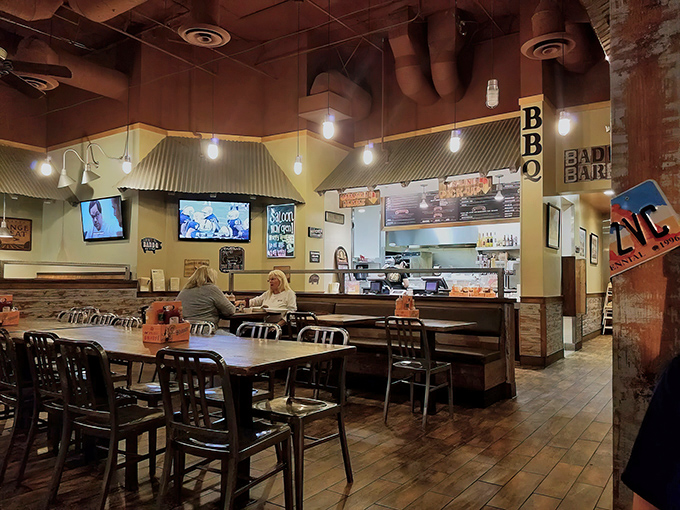 Inside, the no-frills dining room lets you know immediately: this place prioritizes smoke rings over fancy things.
