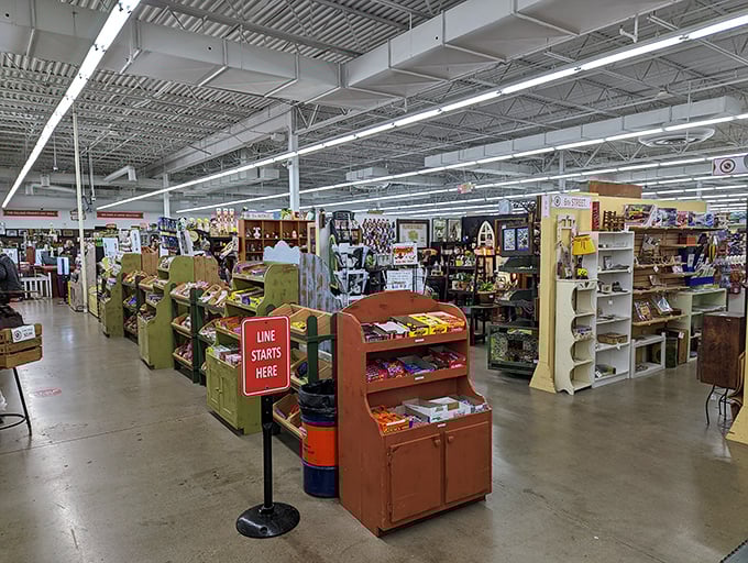Aisles stretch like roads on a map of nostalgia, each booth offering its own unique journey through America's material past.