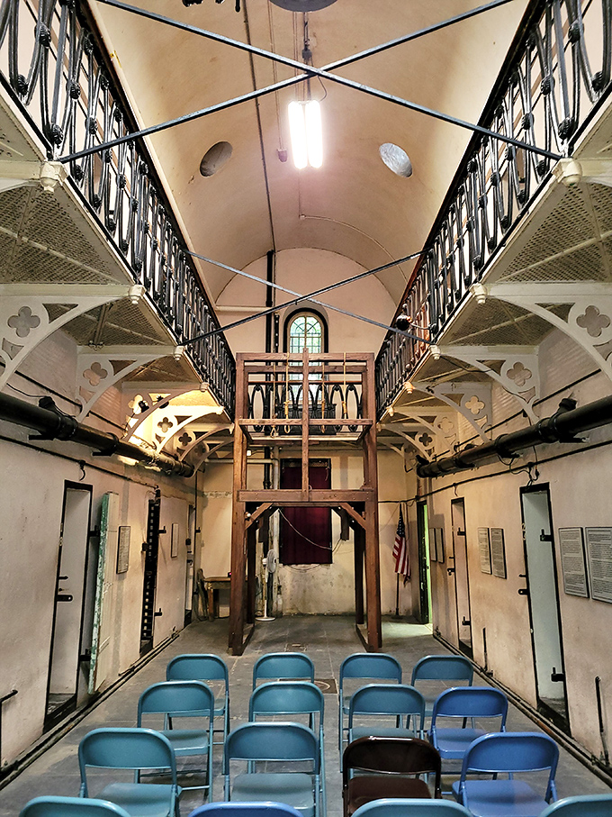 Prison architecture with unexpected elegance. Those vaulted ceilings and ornate ironwork remind you that even places of punishment were once crafted with remarkable artistry.