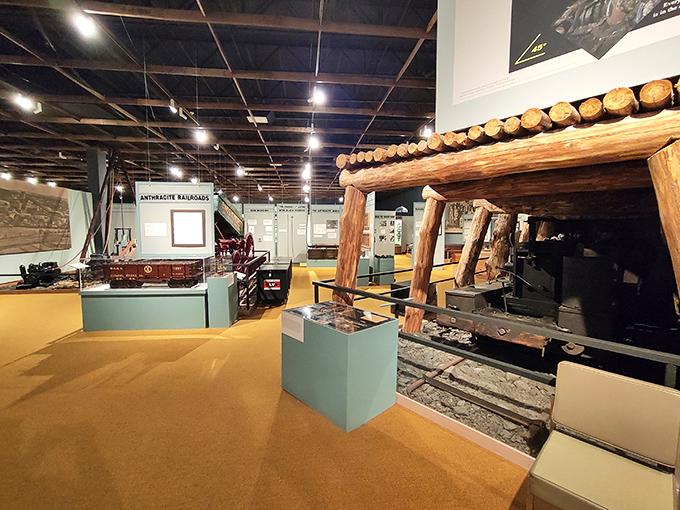 Step into a meticulously recreated mine shaft where you can almost hear the echoes of pickaxes and feel the weight of history in the timber supports.