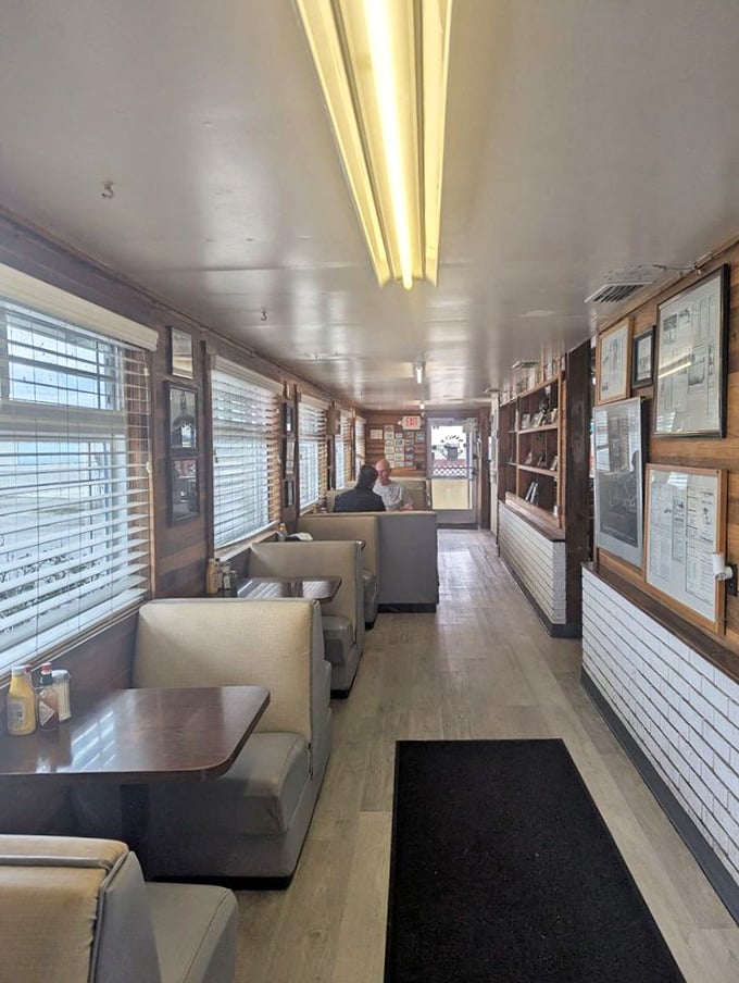 The narrow, booth-lined interior feels like dining in a vintage train car&mdash;if that train specialized in comfort food that makes you forget your travel plans.