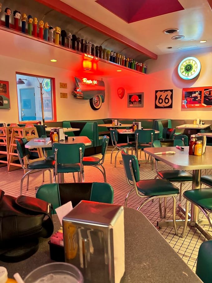 Step inside and the 1950s never ended&mdash;PEZ dispensers line the walls while turquoise booths invite you to slide in and stay awhile.