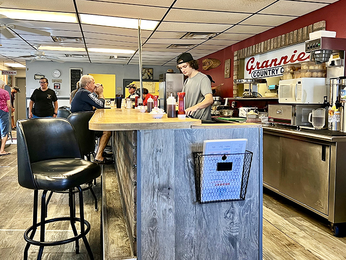 Where breakfast dreams come true &ndash; the rustic wood counter invites you to pull up a stool and watch the morning magic unfold.