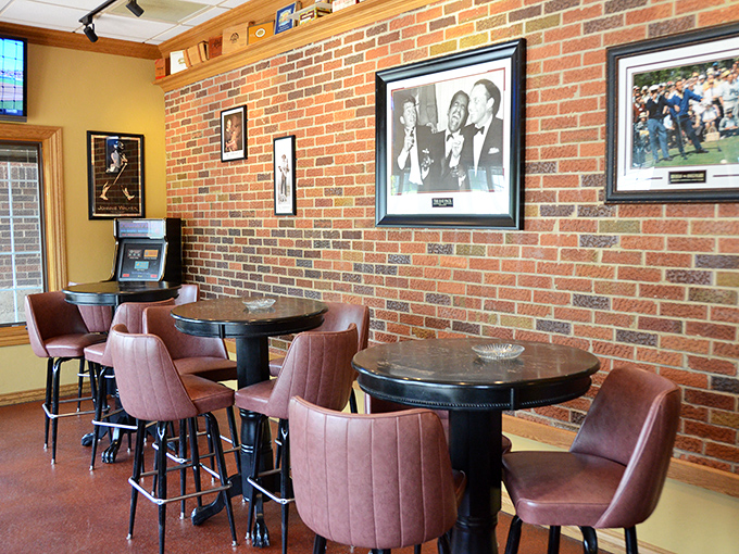 Exposed brick walls lined with memorabilia tell stories of celebrations past, while those plush bar chairs practically whisper, "Stay awhile, the prime rib is worth the wait."