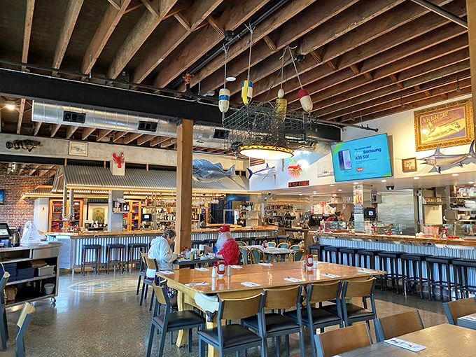 Exposed wooden beams, hanging lobster traps, and the promise of seafood perfection &ndash; this isn't just a restaurant interior, it's a maritime treasure map to deliciousness.