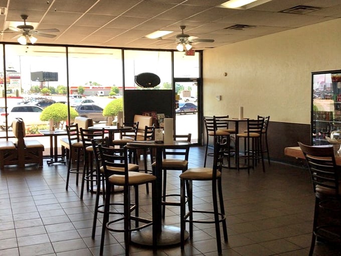 Clean, bright, and unpretentious &ndash; this dining room feels like your neighbor's kitchen, if your neighbor made killer burgers.