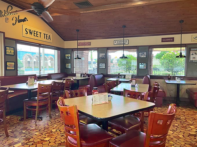 Where wood paneling meets genuine hospitality – the kind of interior that promises coffee refills without asking.