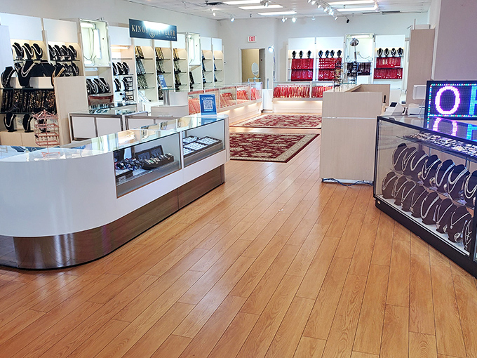 Jewelry displays that make your inner magpie sing with delight. Who knew discount shopping could feel this luxurious?