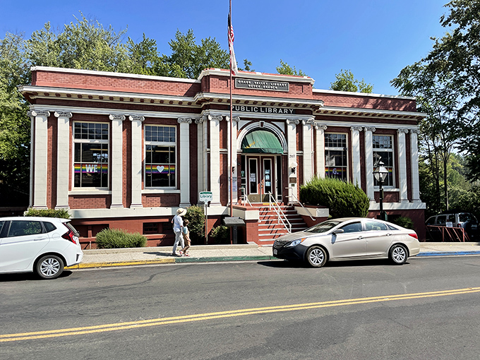 This stately brick library isn't just about books&mdash;it's a time capsule with columns, where wisdom and history share the same comfortable reading chair.