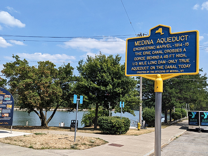The Medina Aqueduct stands as a testament to early 20th-century engineering prowess. Like a water-bearing Roman ruin in upstate New York, it's the last of its kind on the Erie Canal.