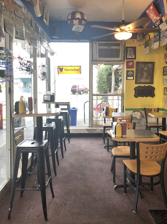 Step inside this cozy time capsule where license plates and memorabilia tell stories almost as colorful as the menu offerings.