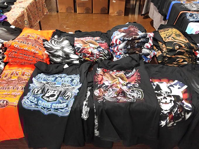 Graphic tees tell stories their owners never could. This colorful collection of motorcycle, patriotic, and rock-inspired shirts offers wearable personality for under $10.