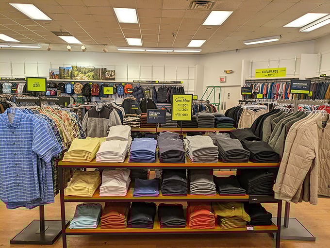 Color-coded fashion paradise where shirts are stacked with military precision. Your wallet's worst nightmare, your closet's dream come true.
