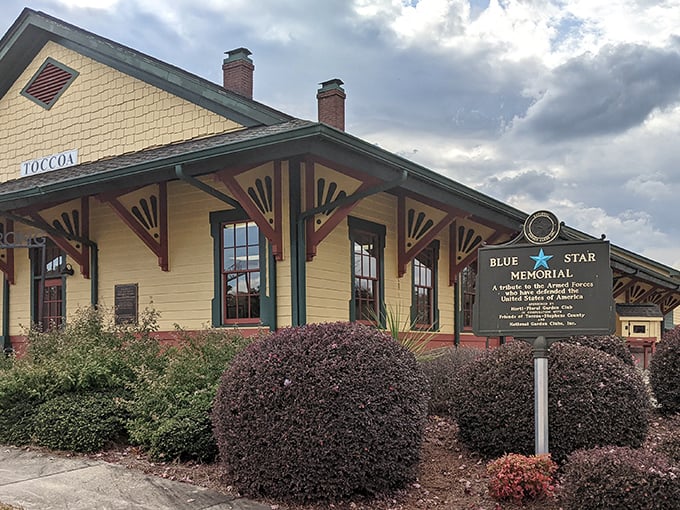 The historic Toccoa train depot isn't just photogenic&mdash;it's a living connection to the town's railroad heritage and honors those who served with its Blue Star Memorial.