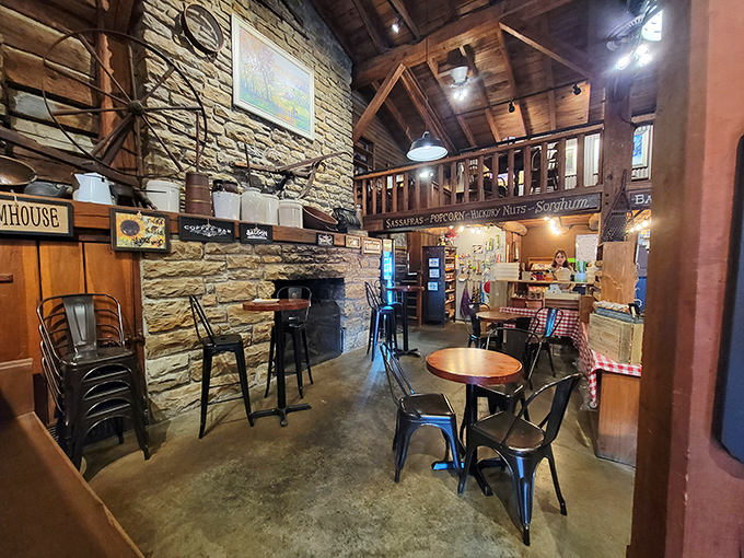 Stone walls and wooden beams create the perfect rustic backdrop for comfort food conversations&mdash;like dining in a Norman Rockwell painting come to life.