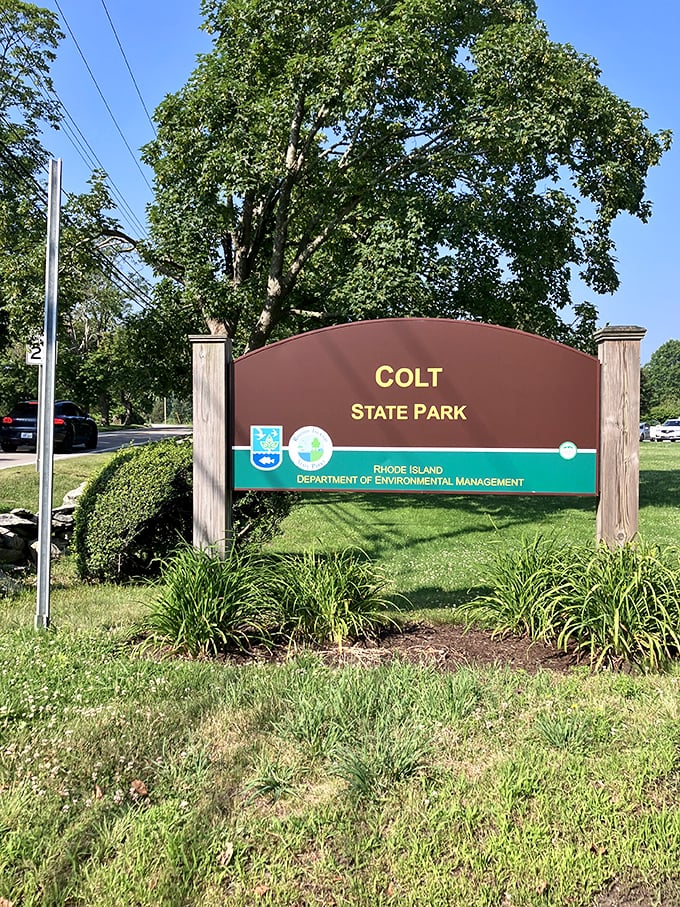 Welcome to paradise! This unassuming entrance sign marks the threshold between everyday life and 464 acres of coastal bliss in Bristol.