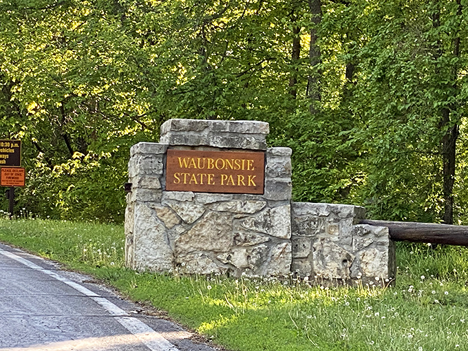 The entrance sign stands like a friendly gatekeeper, promising adventures beyond. First impressions matter, and Waubonsie knows how to make a stone-cold good one.