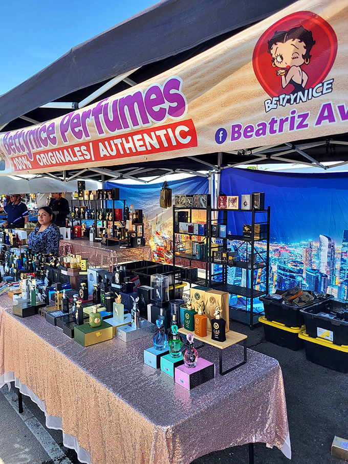 Perfume paradise! This fragrance booth offers everything from designer knockoffs to unique scents, all arranged with the precision of a luxury department store.