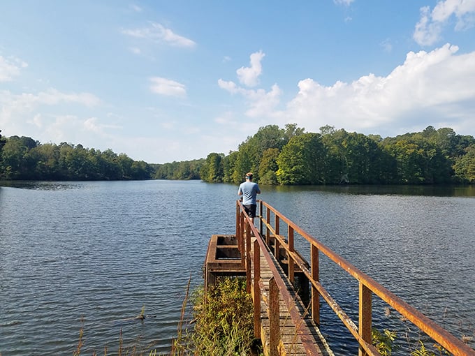 Standing on this weathered pier feels like being on the edge of possibility&mdash;just you, the water, and whatever fish are willing to negotiate.