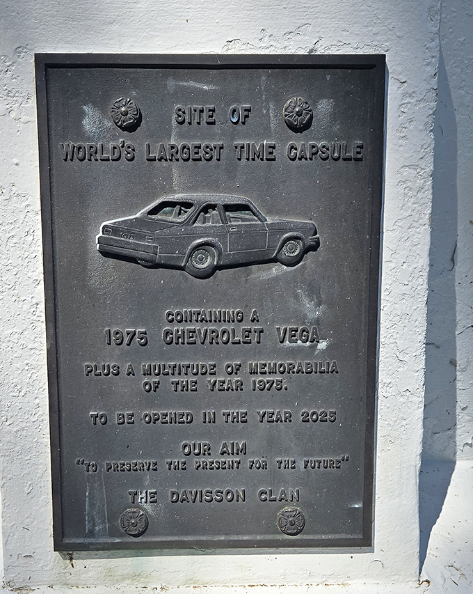 The plaque tells the whole story: a Chevy Vega sleeping until 2025, like automotive Rip Van Winkle.