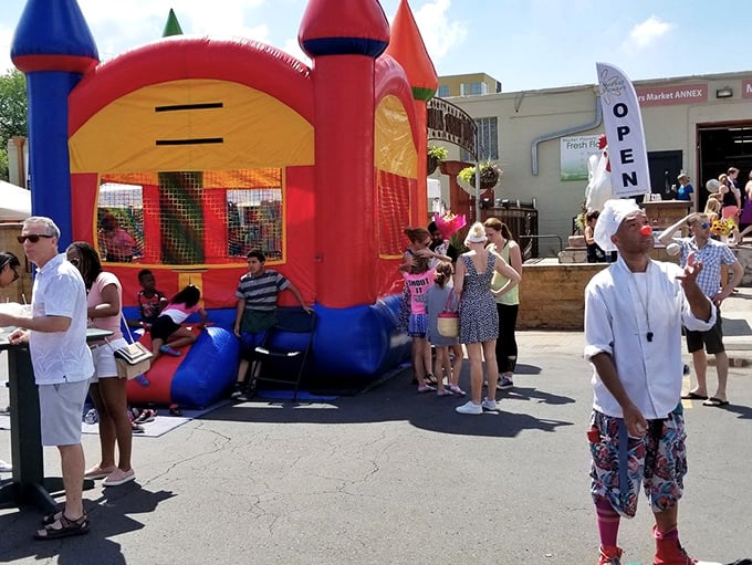 Who says farmers markets are just about produce? This bouncy castle proves that fun is also locally sourced and organically grown.