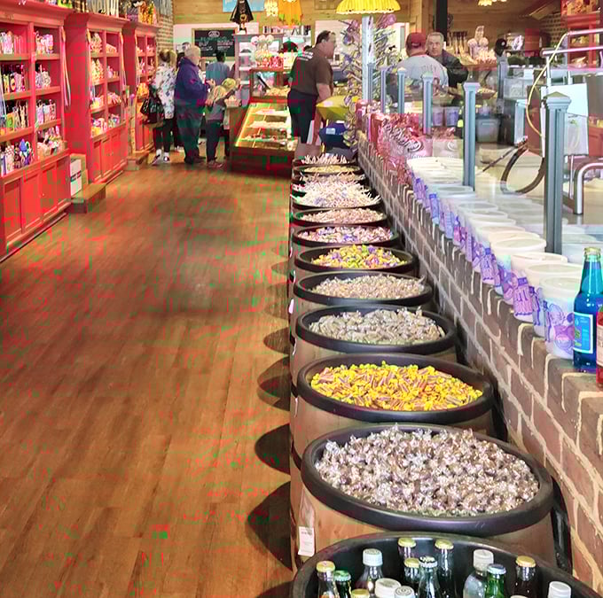 Nostalgia by the barrel! This candy wonderland transports you back to childhood with colorful treats that would make Willy Wonka himself stop for a sugar fix.