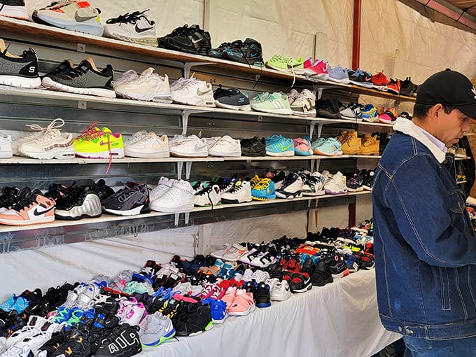 From neon bright to classic white, this sneaker wall has more options than a streaming service menu.