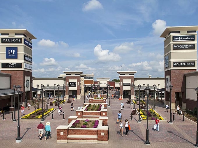 The central courtyard creates a shopper's paradise where Minnesota's blue skies serve as the perfect backdrop for retail therapy sessions.