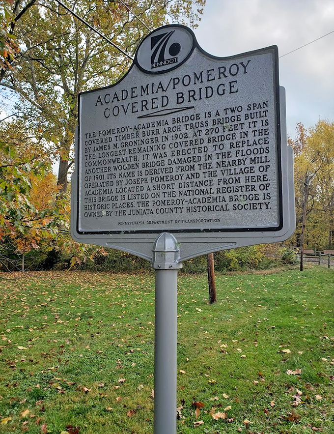 History stands tall in rural Pennsylvania. This marker tells the tale of a bridge that's outlasted two world wars and witnessed countless Sunday drives.