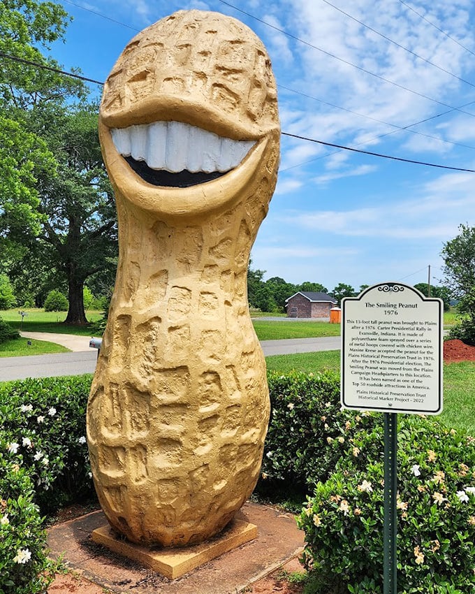 The famous 13-foot peanut stands tall, its textured shell looking ready to burst with Southern hospitality.