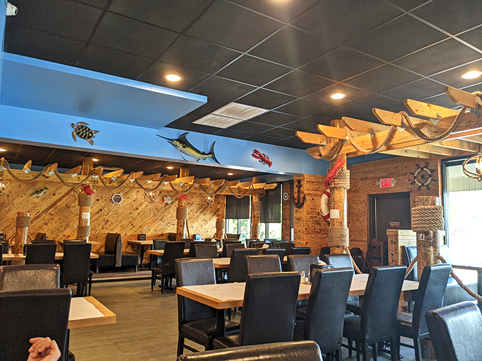 Wooden accents and maritime decor transform this Tennessee restaurant into a seaside escape. The only thing missing is the sound of crashing waves.