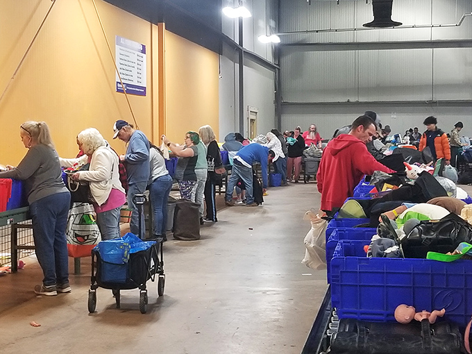 The modern-day gold rush happens here daily, where determined shoppers mine blue bins with the focus of archaeologists uncovering ancient civilizations.