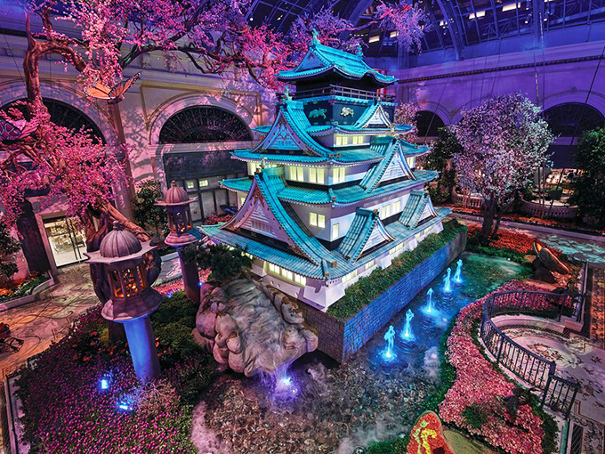 The Osaka Castle rises majestically amid cherry blossoms, proving Las Vegas can transport you to Japan without passport hassles.