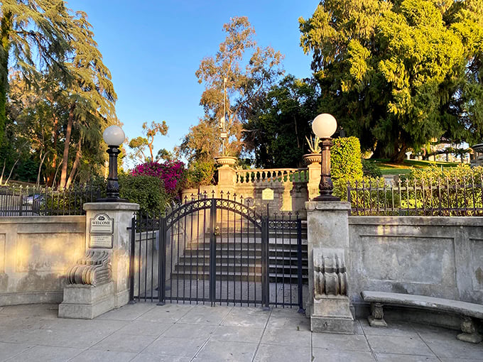 The entrance that whispers, "Yes, you're still in California, but for the next hour, let's pretend we're European aristocracy."