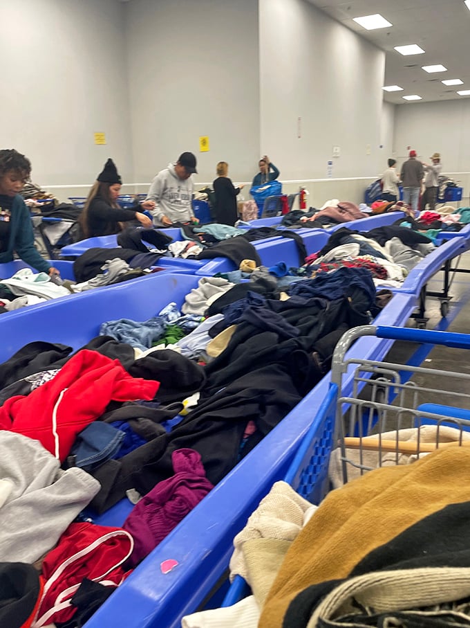 The famous blue bins in their natural habitat&mdash;where savvy shoppers dig like determined archaeologists on the verge of discovering the retail equivalent of King Tut's tomb.