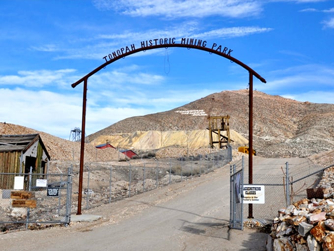 The entrance to Tonopah Historic Mining Park invites visitors to step back in time where silver fortunes were made and lost.