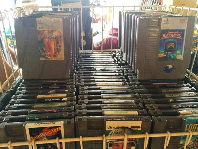 Nintendo cartridges lined up like soldiers ready for duty. Blowing on these bad boys to make them work was practically an Olympic sport.