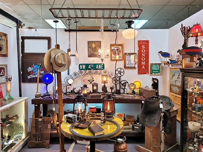 Every corner tells a story here. This western-themed booth could outfit a Clint Eastwood film or your next conversation-starting living room piece.