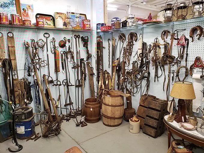 A pegboard paradise of vintage farm implements that would make your grandfather exclaim, "They don't make 'em like that anymore!" And he'd be absolutely right.