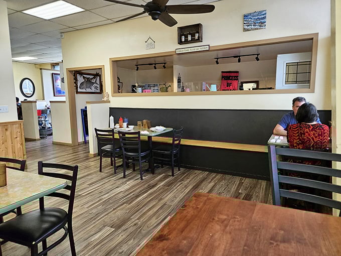 Simple wooden tables, ceiling fans, and local artwork &ndash; the dining room feels like your auntie's house, if your auntie could cook like a dream.