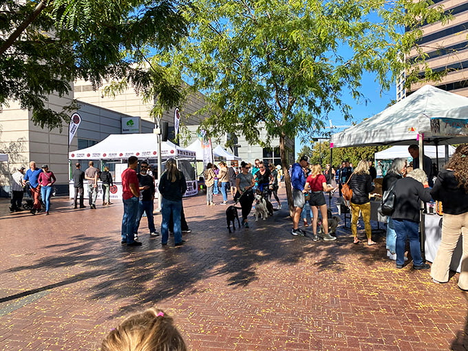Four-legged friends are welcome shopping companions at the market, where pets often receive as much attention as the artisanal goods.