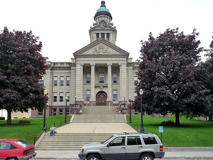 The Winneshiek County Courthouse stands majestically with its copper dome, commanding attention like a distinguished elder statesman of northeast Iowa.