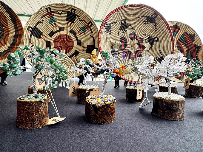 These handcrafted wire gemstone trees aren't just decorations&mdash;they're tiny forests of possibility, backed by intricately woven baskets that tell stories of generations of craftsmanship.