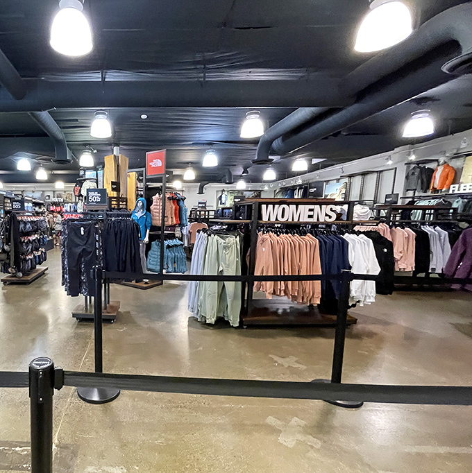 Inside The North Face, a rainbow of performance wear beckons outdoor enthusiasts. Oregon's unpredictable weather demands options, and here they're actually affordable.