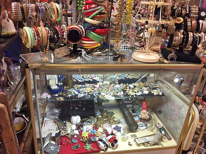 Jewelry heaven awaits the patient hunter. This dazzling display of bangles, beads, and baubles proves that someone's forgotten accessories are just waiting for their second act.