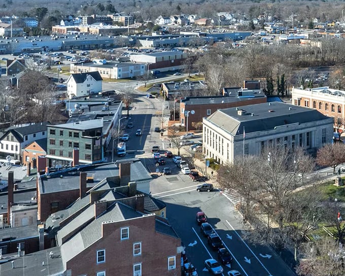 From above, Taunton reveals its perfect balance of historic architecture and modern development. Like a living diorama of American small-town evolution.