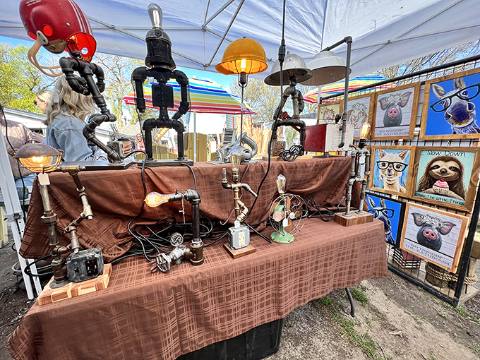 Who needs modern lamps when you can have quirky characters made from pipes and faucets? Edison would be both confused and delighted.