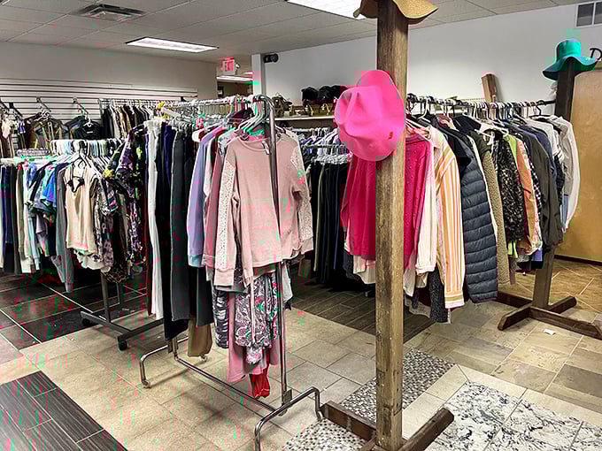 Racks upon racks of possibility, where that perfect pink hat might just be waiting to transform your entire wardrobe. Fashion archaeology at its finest.