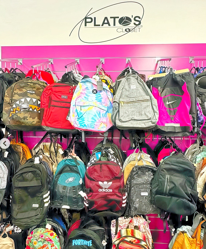 A rainbow of backpacks creates a back-to-school paradise where one person's "so last semester" becomes another's "exactly what I needed!"